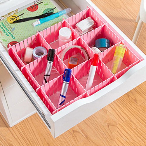 NewFerU Drawer Organizer Grid Dividers X 40, Adjustable Plastic Diy Partition Separators, Storage Box Tidy Inserts for Underwear Sock Bra Tie Scarf Tshirt Ornament Makeup Kitchen Cutlery (Pink)