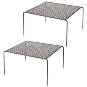 mDesign Modern Metal Square Kitchen Cabinet, Pantry, Countertop Organizer Storage Shelves for Kitchen Cabinets, Countertops, Pantry - Durable Steel, Non-Skid Feet, 2 Pack - Bronze