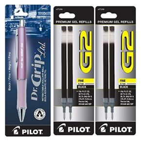 pilot dr. grip limited retractable rolling ball gel pen, fine point, metallic mauve barrel, black ink with 4 black ink refill