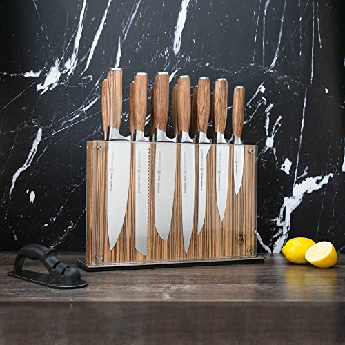 Schmidt Brothers - Zebra Wood, 15-Piece Kitchen Knife Set, High-Carbon Stainless Steel Cutlery with Zebra Wood and Acrylic Magnetic Knife Block and Knife Sharpener