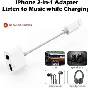 Lightning 2-in-1 iPhone Audio Adapter, 3.5mm Headphone and Lightning Charger Adapter for 8/8 Plus iPhone 7/7 Plus 10 iPad iPod Earphone Adapter Aux Audio Supports iOS 11, Great with Car and Home Audio