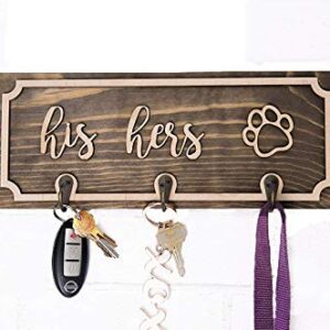 Handmade Wood Leash and Key Holder - Custom Personalized His and Hers, Pawprint