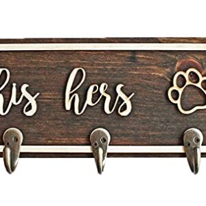 Handmade Wood Leash and Key Holder - Custom Personalized His and Hers, Pawprint