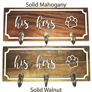 Handmade Wood Leash and Key Holder - Custom Personalized His and Hers, Pawprint