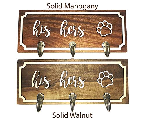 Handmade Wood Leash and Key Holder - Custom Personalized His and Hers, Pawprint