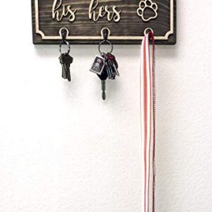 Handmade Wood Leash and Key Holder - Custom Personalized His and Hers, Pawprint