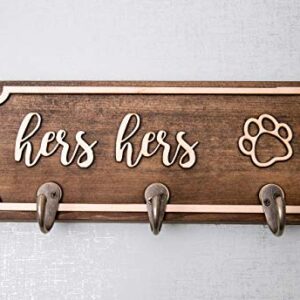 Handmade Wood Leash and Key Holder - Custom Personalized His and Hers, Pawprint