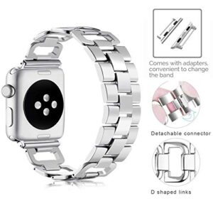 OULUCCI Stainless Steel Band Compatible with Apple Watch Band 38mm 40mm 41mm Women Iwatch Series 7, Series 8, Series 6, SE, Series 5, Series 4, Series 3,D-Shape Sport Strap (Silver)