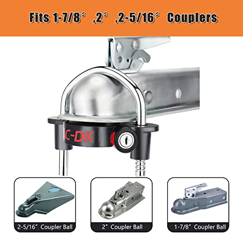 AC-DK Trailer Hitch Coupler Lock Fits 1-7/8", 2", and 2-5/16" Couplers, Heavy Duty Steel Trailer Locks Ball Hitch with 3 Keys Alike Trailer Hitch Locks for RV Travel Boat Camper Trailer