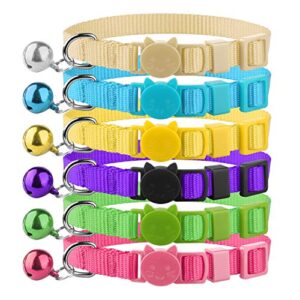 blaoicni cat collars nylon soft colorful adjustable breakaway safety kitten collars with bell 6pcs/set