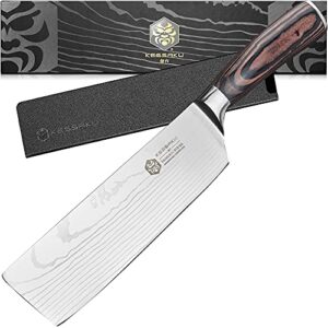 kessaku nakiri knife - 7 inch - samurai series - asian vegetable cleaver - razor sharp kitchen knife - forged 7cr17mov high carbon stainless steel - wood handle with blade guard