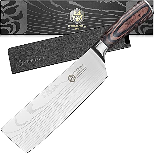 KESSAKU Nakiri Knife - 7 inch - Samurai Series - Asian Vegetable Cleaver - Razor Sharp Kitchen Knife - Forged 7Cr17MoV High Carbon Stainless Steel - Wood Handle with Blade Guard