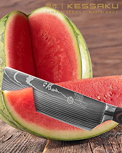 KESSAKU Nakiri Knife - 7 inch - Samurai Series - Asian Vegetable Cleaver - Razor Sharp Kitchen Knife - Forged 7Cr17MoV High Carbon Stainless Steel - Wood Handle with Blade Guard