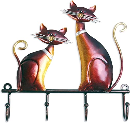 Tooarts Wall Mounted Key Holder Iron Cat Wall Hanger Hook Decor 4 Hooks for Coats Bags Wall Mount Clothes Holder Decorative Gift