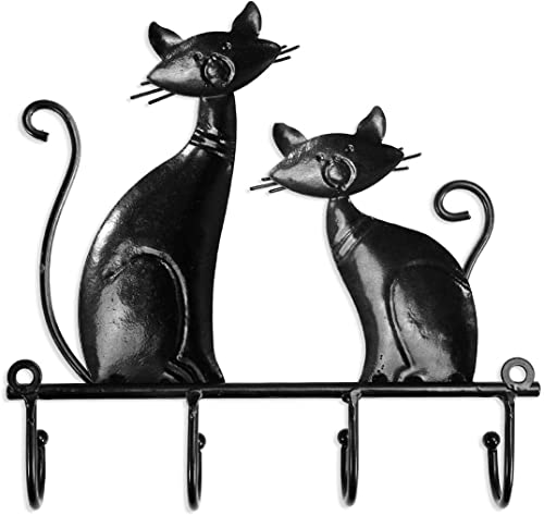 Tooarts Wall Mounted Key Holder Iron Cat Wall Hanger Hook Decor 4 Hooks for Coats Bags Wall Mount Clothes Holder Decorative Gift