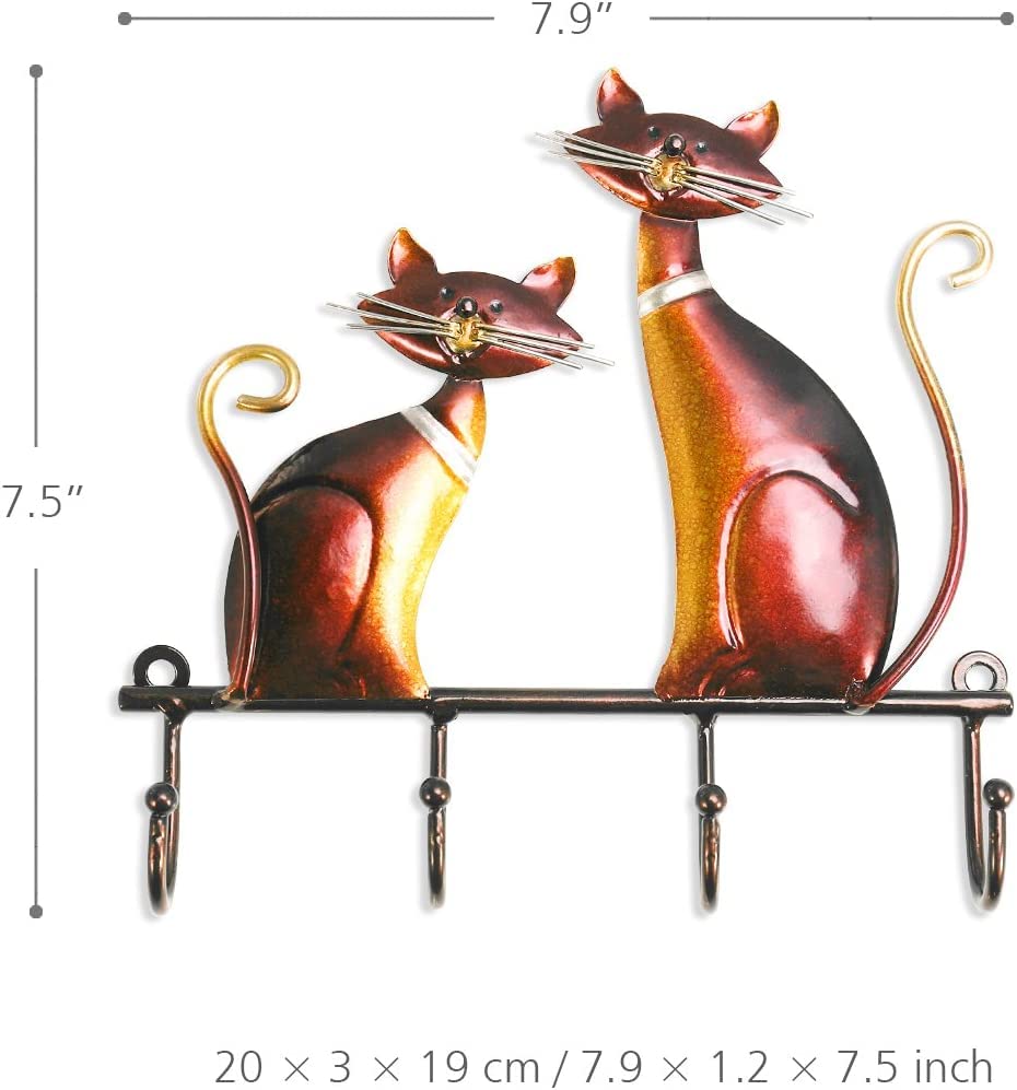 Tooarts Wall Mounted Key Holder Iron Cat Wall Hanger Hook Decor 4 Hooks for Coats Bags Wall Mount Clothes Holder Decorative Gift