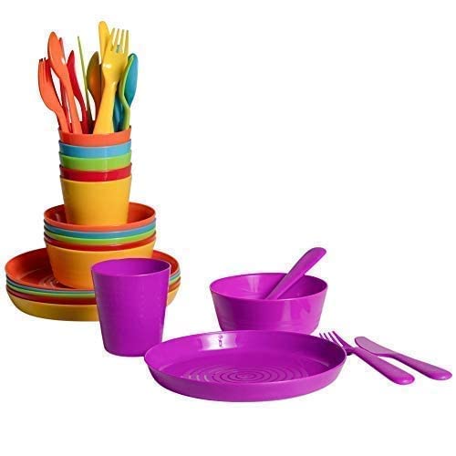 Klickpick Home Children Plastic Dinnerware Set Of 36 Pieces 6 colors Kids Set Includes, Kids Cups, Plates, Bowls, Flatware Set, Toddler Dishes Tumblers Reusable, Microwave Dishwasher Safe