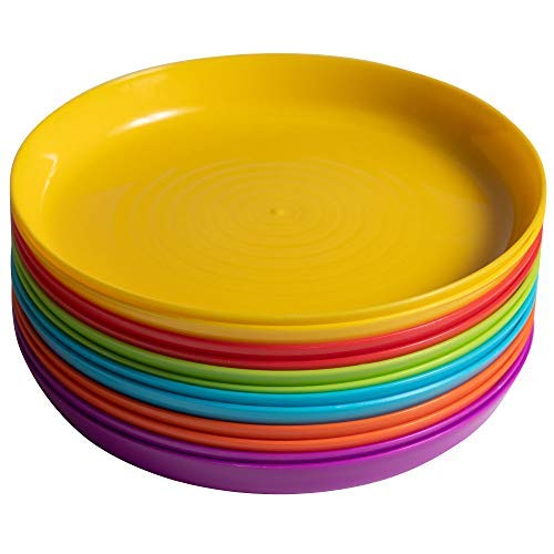 Klickpick Home Kids Plates - 12 Pcs Plate Children Plastic Plates Dishes Reusable - 6 Bright Colors Dishwasher Microwave Safe BPA Free Plate Perfect for Kid and Toddlers