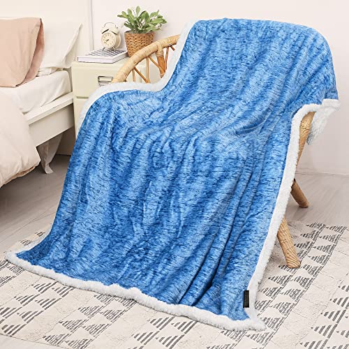 Catalonia Sherpa Throw Blanket, Super Soft Fluffy Fuzzy Comfy Velvet Plush Fleece TV Blankets and Throws for Sofa Couch Bed for Adults Child, 50”x60”, Melange Blue