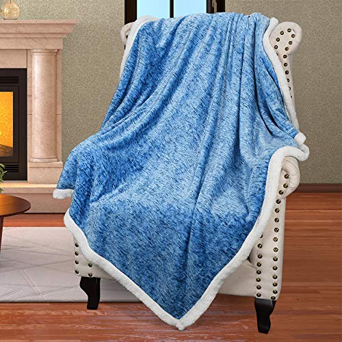 Catalonia Sherpa Throw Blanket, Super Soft Fluffy Fuzzy Comfy Velvet Plush Fleece TV Blankets and Throws for Sofa Couch Bed for Adults Child, 50”x60”, Melange Blue