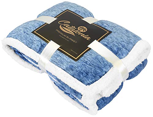 Catalonia Sherpa Throw Blanket, Super Soft Fluffy Fuzzy Comfy Velvet Plush Fleece TV Blankets and Throws for Sofa Couch Bed for Adults Child, 50”x60”, Melange Blue