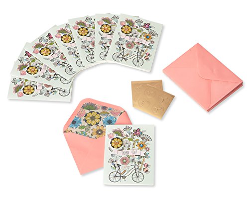 Papyrus Thank You Cards with Envelopes, Flowers & Bike with Glitter (8-Count)