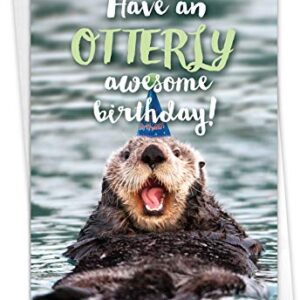 NobleWorks - 1 Happy Birthday Card with Funny Animals - Wildlife and Pet Humor, Fun Birthday Celebration Notecard - Otterly Awesome B C6574BBDG