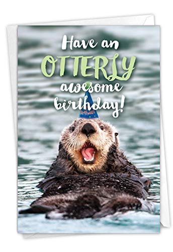 NobleWorks - 1 Happy Birthday Card with Funny Animals - Wildlife and Pet Humor, Fun Birthday Celebration Notecard - Otterly Awesome B C6574BBDG