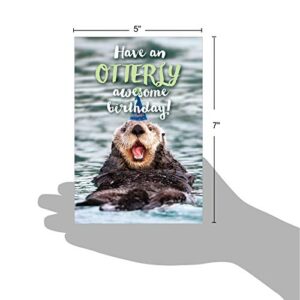 NobleWorks - 1 Happy Birthday Card with Funny Animals - Wildlife and Pet Humor, Fun Birthday Celebration Notecard - Otterly Awesome B C6574BBDG