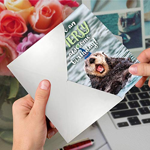 NobleWorks - 1 Happy Birthday Card with Funny Animals - Wildlife and Pet Humor, Fun Birthday Celebration Notecard - Otterly Awesome B C6574BBDG