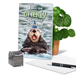 NobleWorks - 1 Happy Birthday Card with Funny Animals - Wildlife and Pet Humor, Fun Birthday Celebration Notecard - Otterly Awesome B C6574BBDG