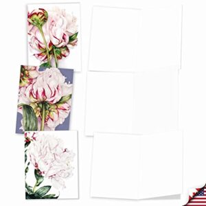 The Best Card Company - 10 Boxed Note Cards with Flowers - Blank Assorted Floral Notecards Bulk (4 x 5.12 Inch) - Precious Peonies AM6279OCB-B1x10