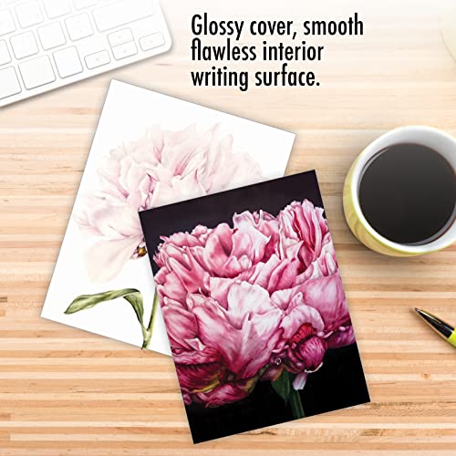 The Best Card Company - 10 Boxed Note Cards with Flowers - Blank Assorted Floral Notecards Bulk (4 x 5.12 Inch) - Precious Peonies AM6279OCB-B1x10