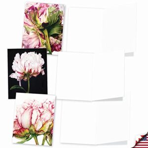 The Best Card Company - 10 Boxed Note Cards with Flowers - Blank Assorted Floral Notecards Bulk (4 x 5.12 Inch) - Precious Peonies AM6279OCB-B1x10