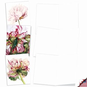 The Best Card Company - 10 Boxed Note Cards with Flowers - Blank Assorted Floral Notecards Bulk (4 x 5.12 Inch) - Precious Peonies AM6279OCB-B1x10