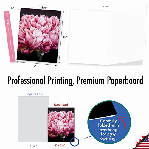 The Best Card Company - 10 Boxed Note Cards with Flowers - Blank Assorted Floral Notecards Bulk (4 x 5.12 Inch) - Precious Peonies AM6279OCB-B1x10