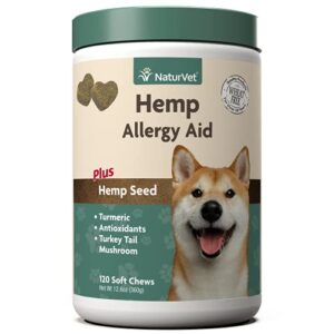 naturvet hemp allergy aid supplement for dogs, hemp seed, antioxidants, omegas, dha & epa for healthy skin & respiratory health, 120 count