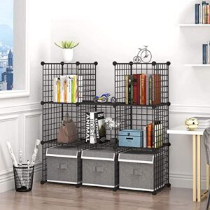 C&AHOME Wire Cube Storage, 9-Cube Organizer Metal, Wire C Grids Storage, Storage Bins Shelf, Modular Bookshelf, Closet Cabinet Ideal for Home, Living Room, Office 36.6”L x 12.4”W x 48.4”H Black