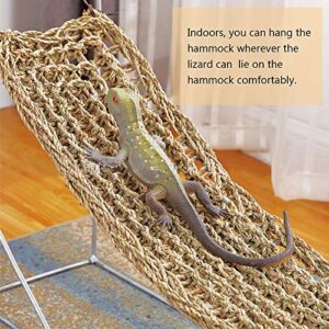 kathson Reptile Lizard Bearded Dragon Hammock Reptile Lounger Hermit Crab Climbing Toys Tank Accessories for Habitats 100% Natural Grass Fibers Hammock Bed for Geckos