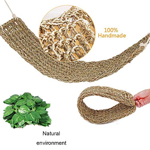 kathson Reptile Lizard Bearded Dragon Hammock Reptile Lounger Hermit Crab Climbing Toys Tank Accessories for Habitats 100% Natural Grass Fibers Hammock Bed for Geckos