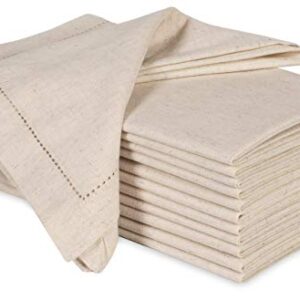 Ramanta Home Cloth Dinner Napkins in Cotton Flax Fabric with Hemstitched & Tailored Mitered Corner Finish Size 20x20 inch Set of 12