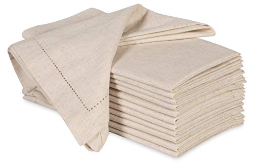 Ramanta Home Cloth Dinner Napkins in Cotton Flax Fabric with Hemstitched & Tailored Mitered Corner Finish Size 20x20 inch Set of 12