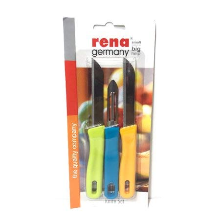 Rena Germany Knife Set of 2 with Peeler, Yellow, Blue and light Green, small