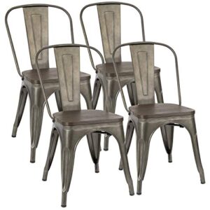 furmax metal dining chair indoor-outdoor use stackable chic dining bistro cafe side metal chairs set of 4(gun)