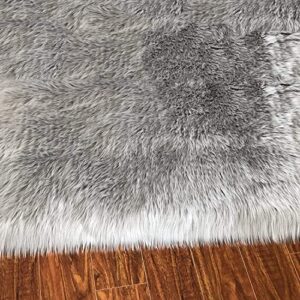 LAMBZY '' Lena Collection '' Faux Sheepskin Super Soft Hypoallergenic Rectangular Area Rug Plush Fur Premium Shag (4'x6',120x180 cm, Gray)