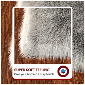 LAMBZY '' Lena Collection '' Faux Sheepskin Super Soft Hypoallergenic Rectangular Area Rug Plush Fur Premium Shag (4'x6',120x180 cm, Gray)