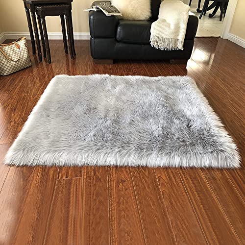 LAMBZY '' Lena Collection '' Faux Sheepskin Super Soft Hypoallergenic Rectangular Area Rug Plush Fur Premium Shag (4'x6',120x180 cm, Gray)