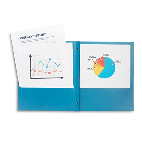 Blue Summit Supplies 25 Two Pocket Folders with Prongs, Designed for Office and Classroom Use, Light Blue, 25 Pack Colored 2 Pocket 3 Prong Folders