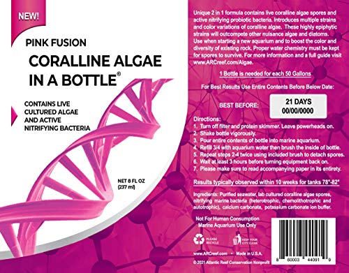 Coralline Algae in a Bottle + Nitrifying Bacteria for Saltwater Aquariums, Pink Fusion Strain