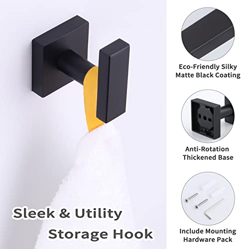 Angle Simple Bathroom Towel Hook, Stainless Steel Bath Towel Holder, Kitchen Towel Rack, Heavy Duty Garage Wall Hook, Single Robe Coat Hook Matte Black